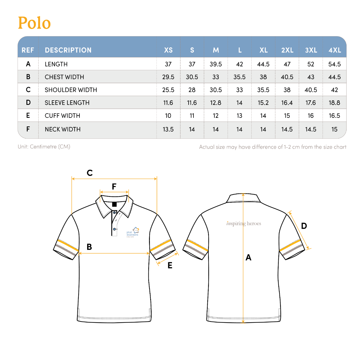 Star Learners Uniform Size Guide