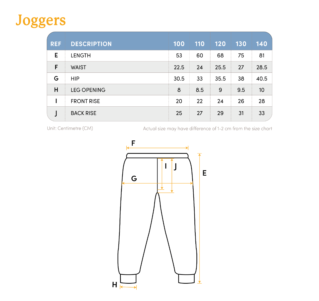 Star Learners Uniform Size Guide